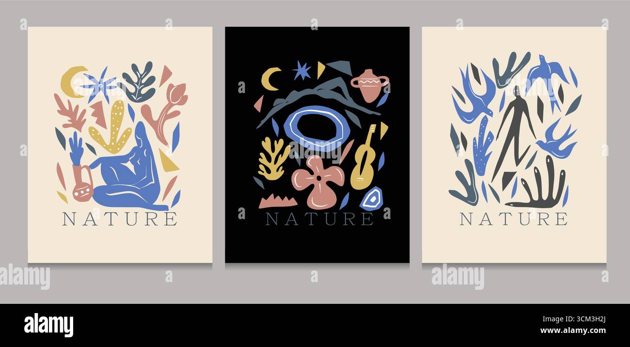 Modern abstract style poster set with nature inspired shapes Stock ...