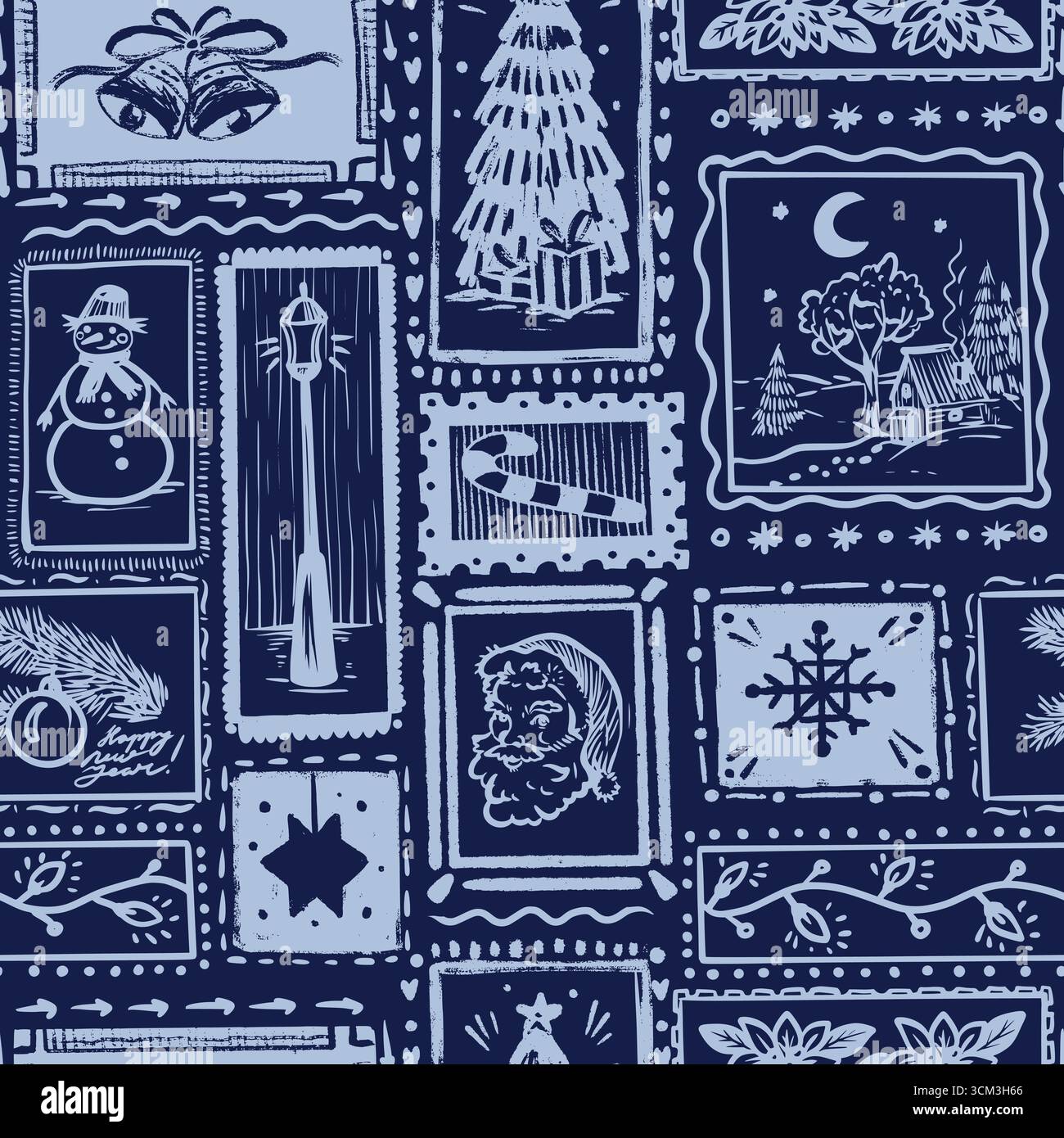 Vintage Christmas seamless pattern mark stamp holiday winter retro ...