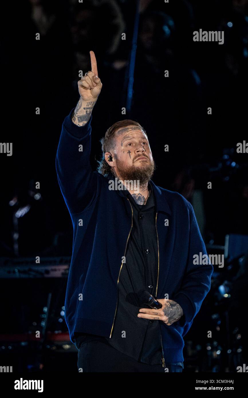 Jelly Roll performs on the stage during the “Grace For The World” event ...
