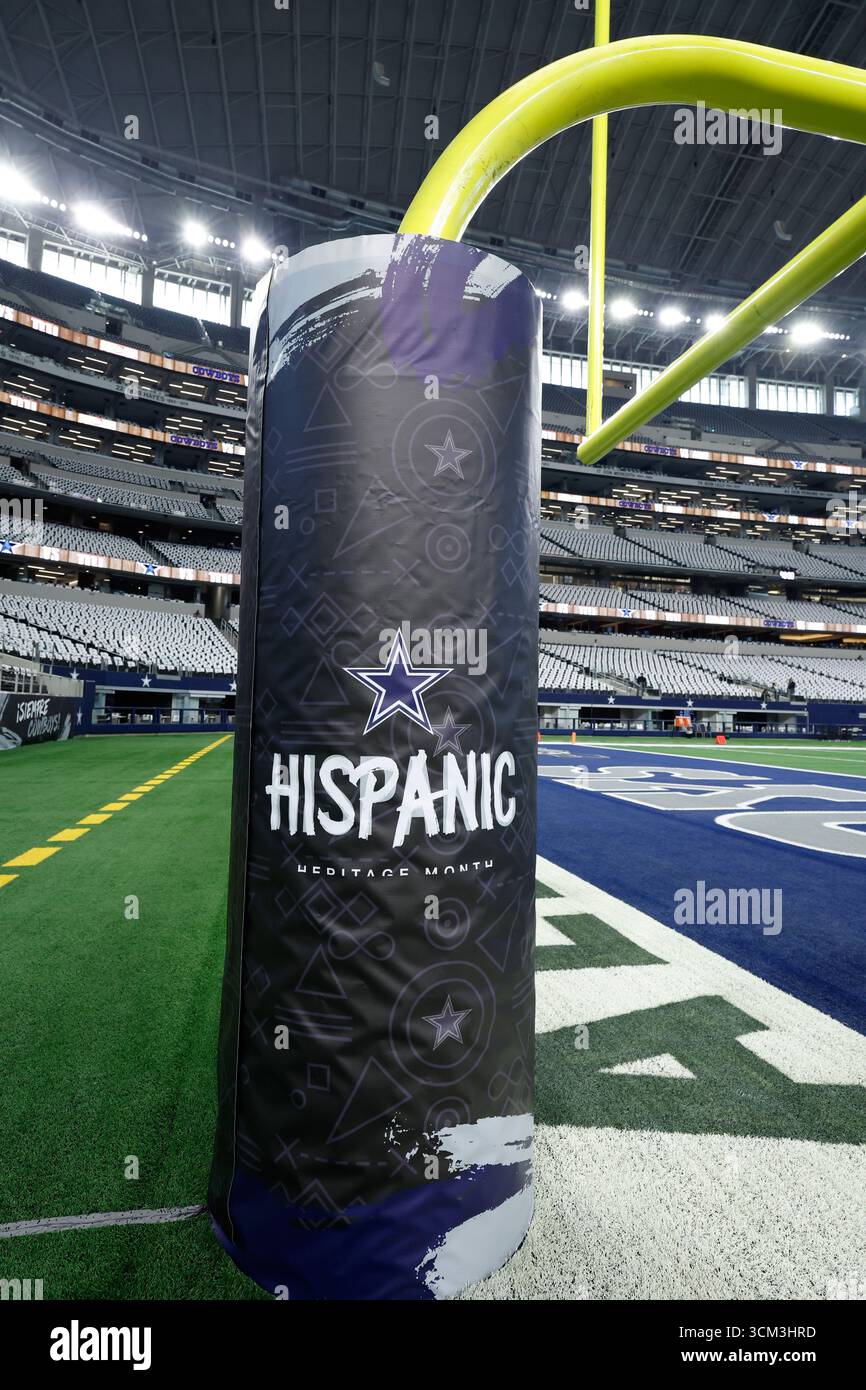 The NFL's "Hispanic heritage" seen on a goal post at AT&T Stadium ...