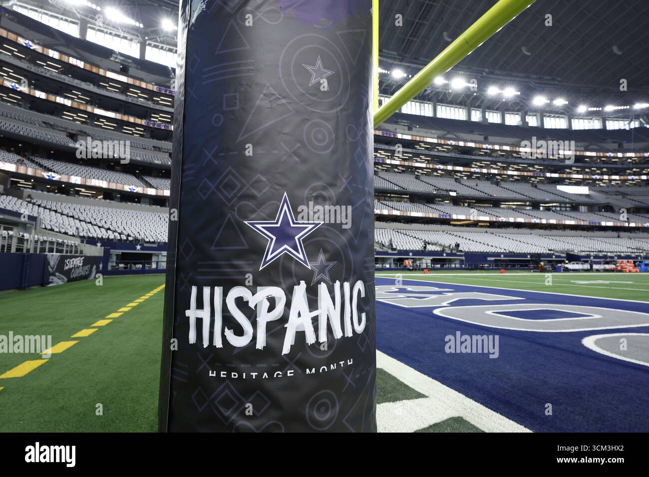 The NFL's "Hispanic heritage" seen on a goal post at AT&T Stadium ...