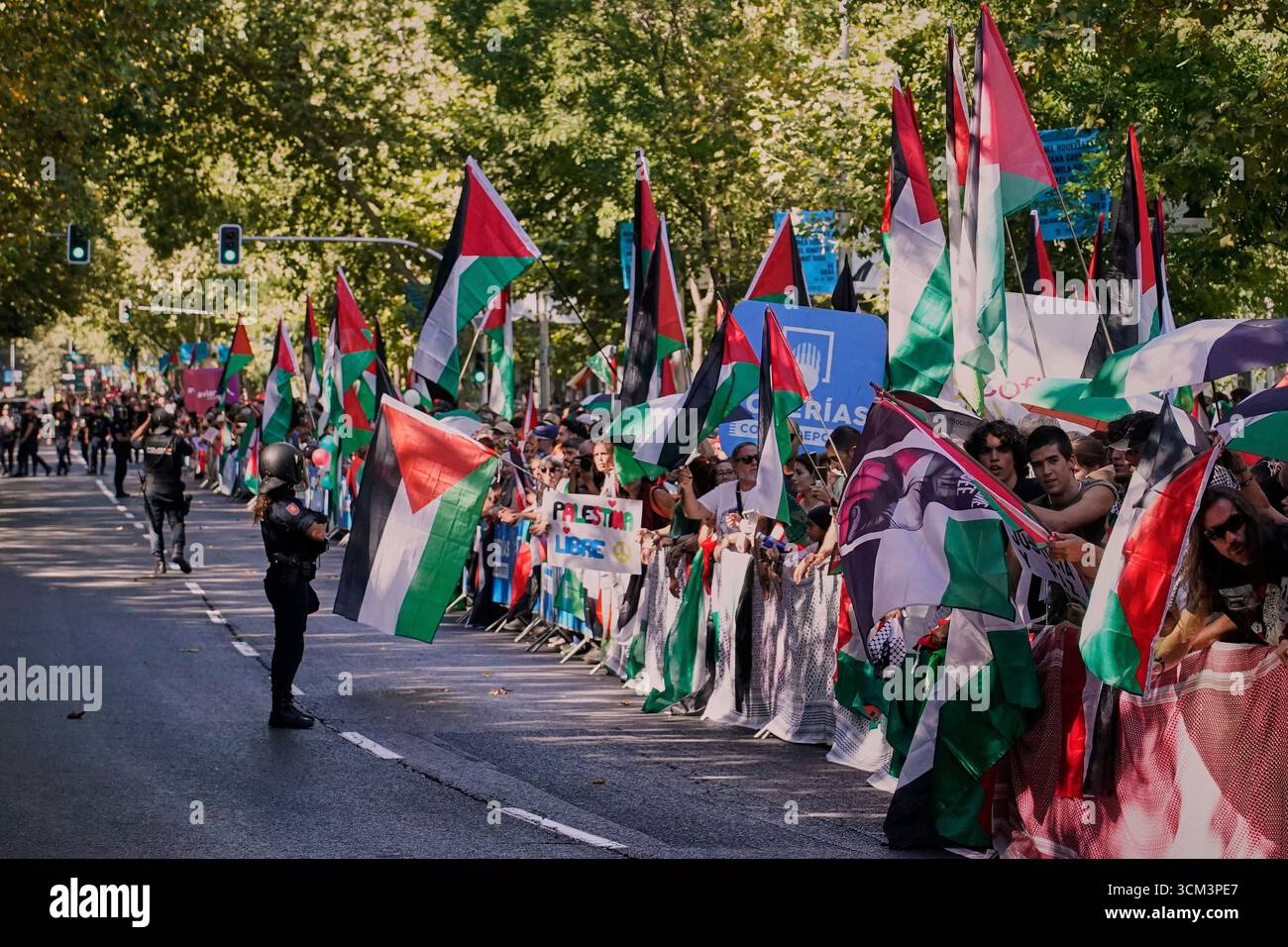 People hold Palestinian flags while protesting during the twenty-first ...