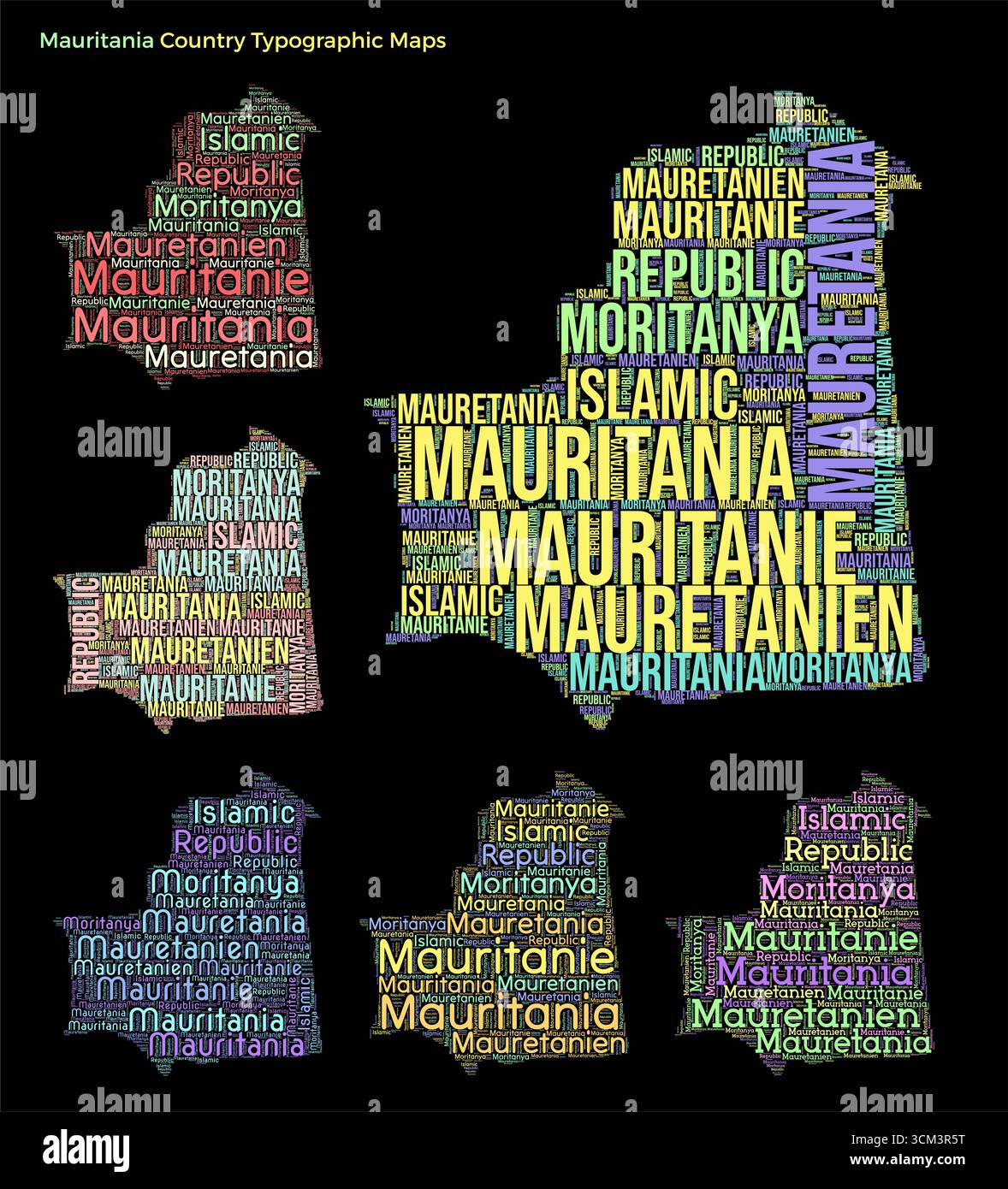 Mauritania. Set of typography style country illustrations. Mauritania ...