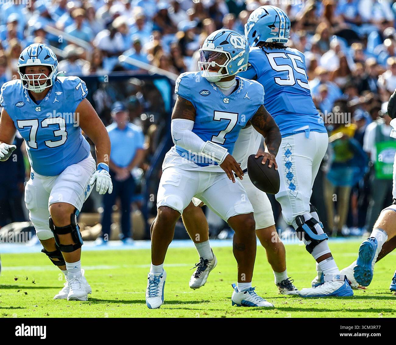 September 13, 2025: North Carolina quarterback Gio Lopez (7) winds up ...