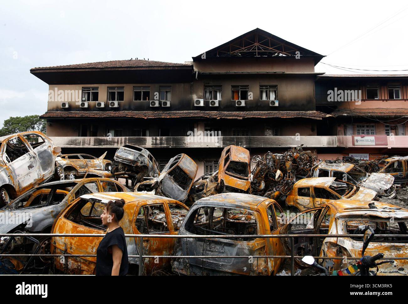 Damaged buildings and vehicles inside the Supreme Court which resumed ...