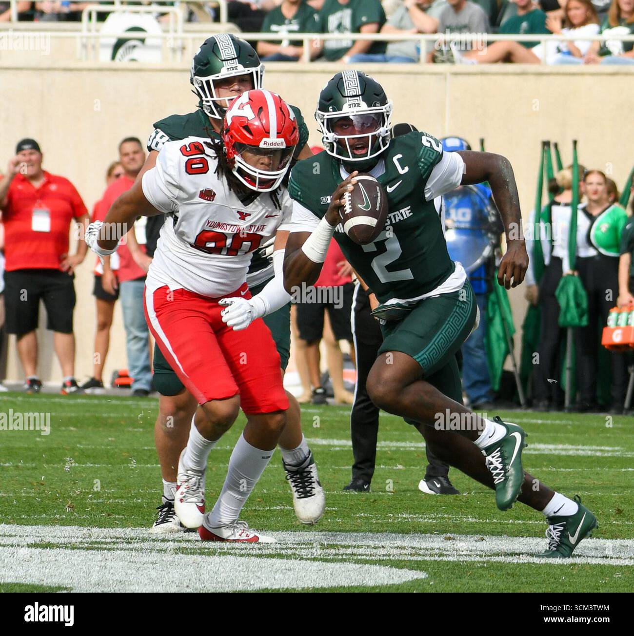 September 13, 2025: Michigan State quarterback Aidan Chiles (2) rushes ...