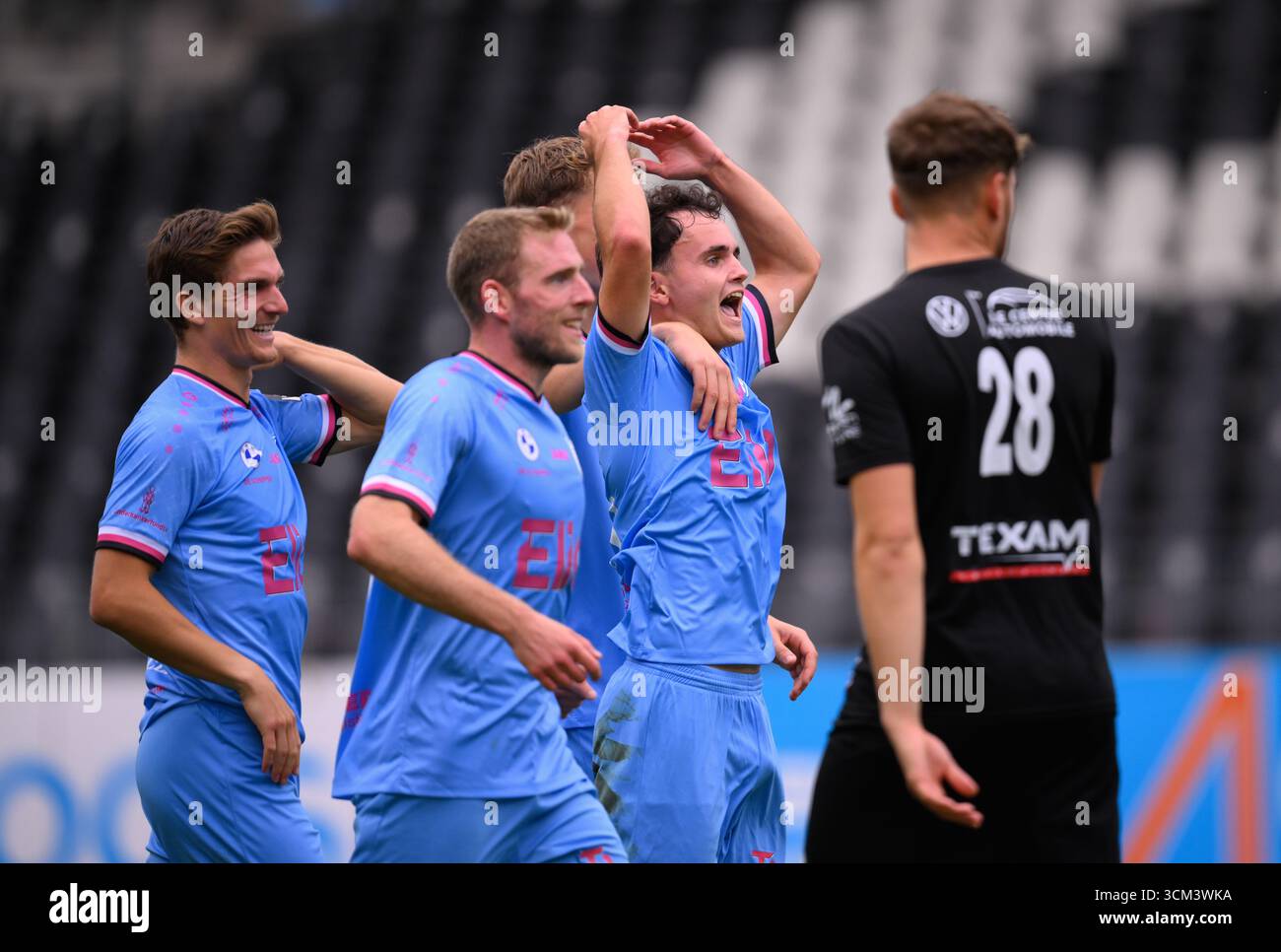 Beveren's Jannes Van Hecke (C) celebrates after scoring the 0-4 goal ...