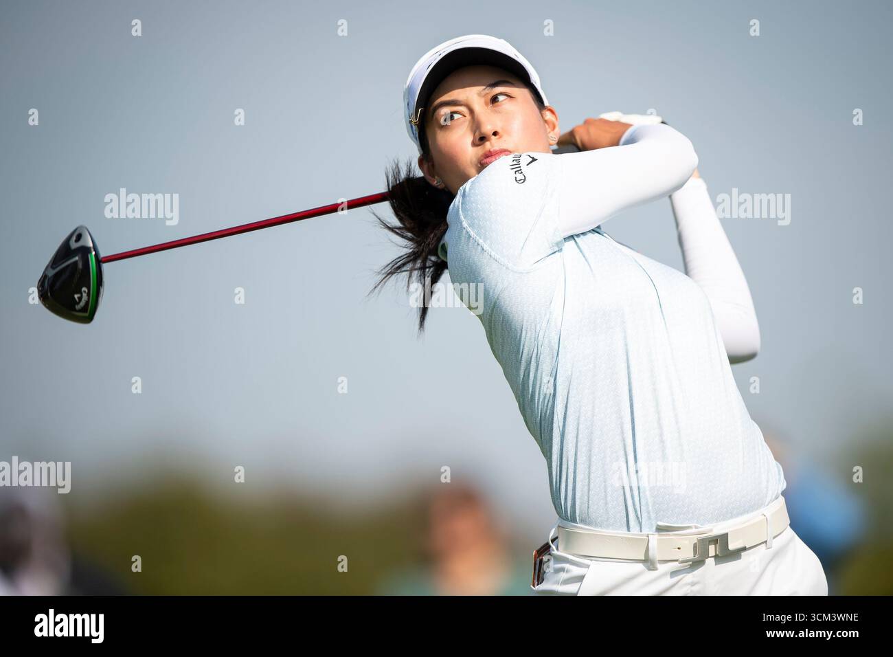 Jeeno Thitikul, of Thailand, tees off on the first hole during the ...