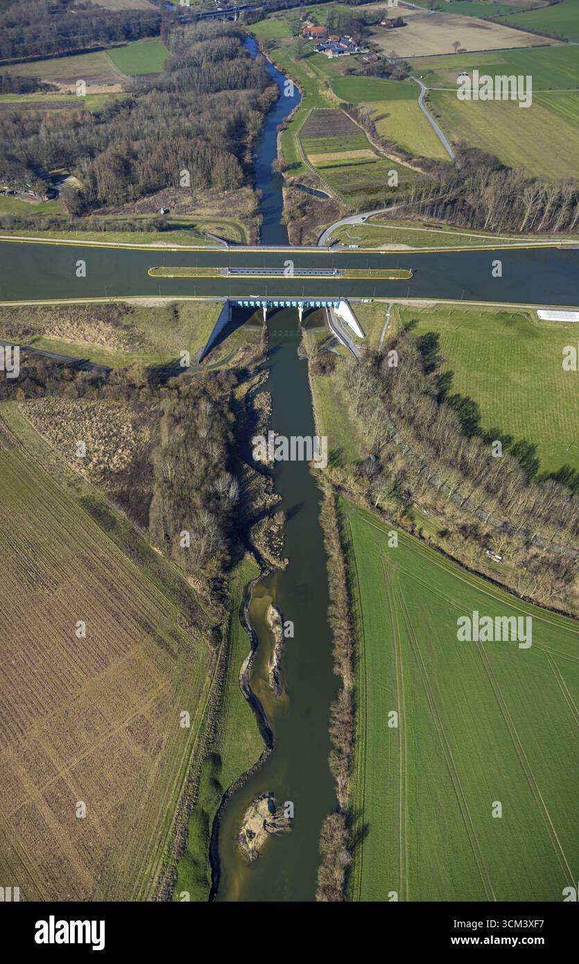 Aerial view, New canal bridge Dortmund-Ems-Canal over the river Lippe ...