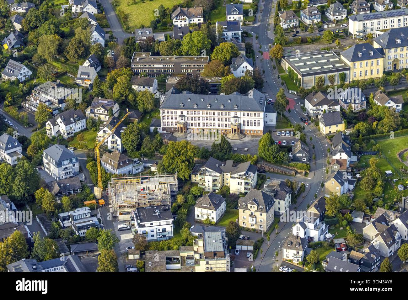 Aerial view, Staedtisches Gymnasium, construction site with new ...