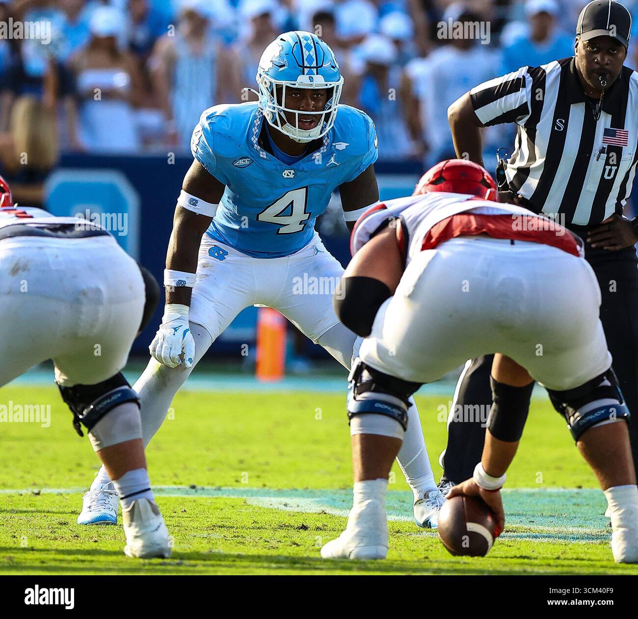 September 13, 2025: North Carolina linebacker Mikai Gbayor (4). NCAA ...