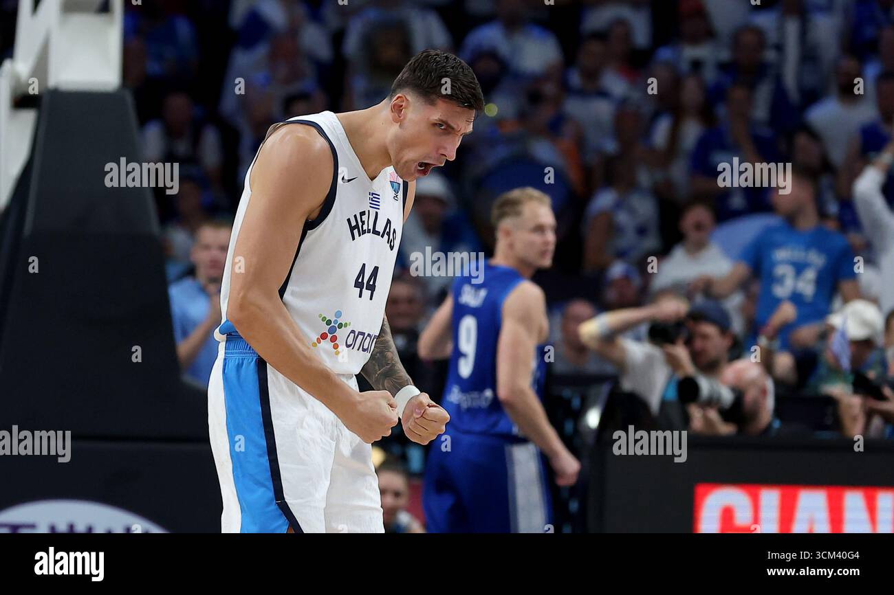 Greece's Konstantinos Mitoglou celebrates during FIBA Eurobasket 2025 ...