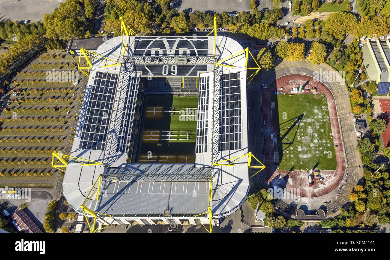 Aerial view, Rote Erde stadium modernisation and renovation, next door ...