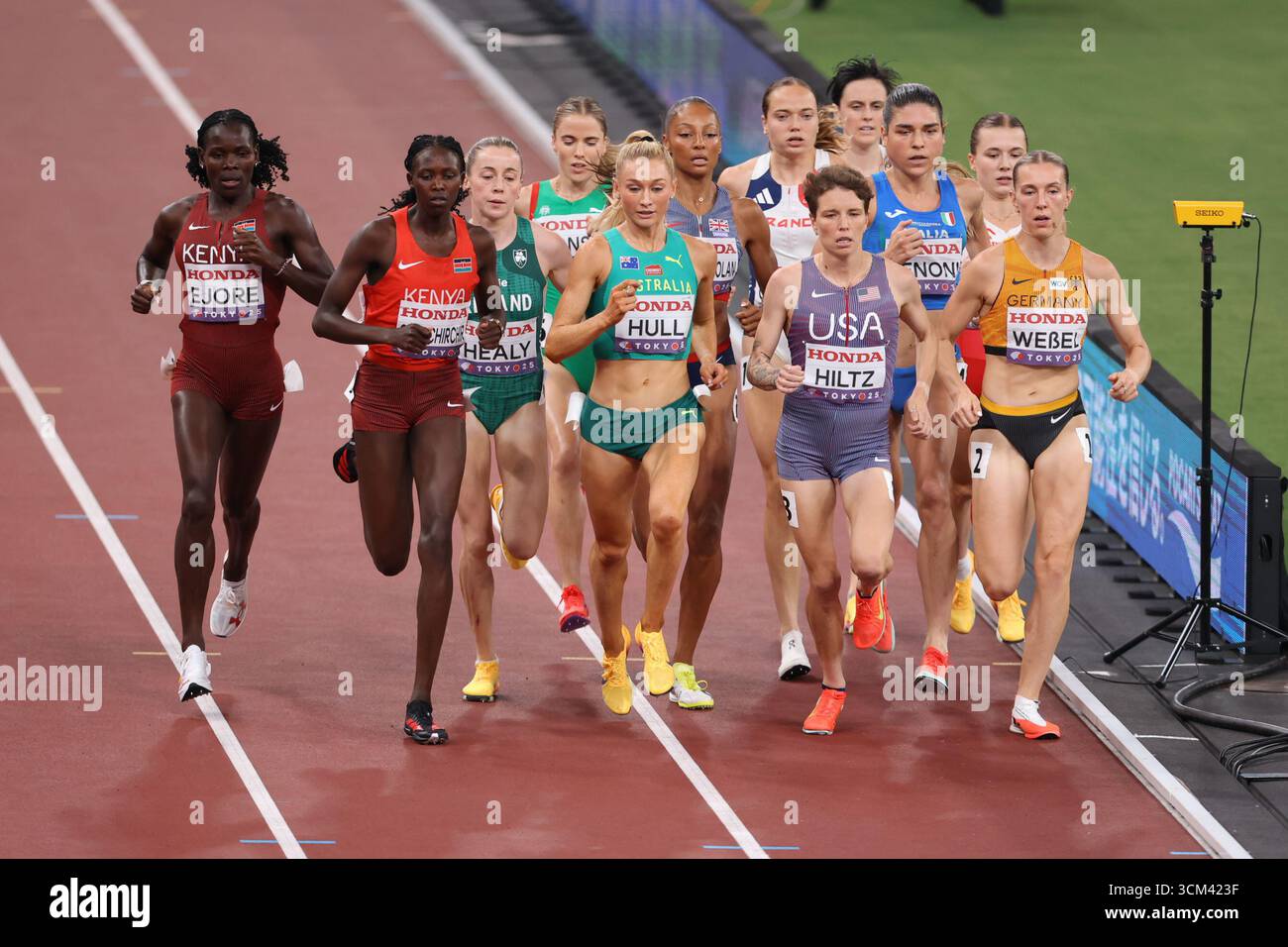 Jessica Hull (AUS) in her 1500m heat with Nikki Hiltz (USA) and Nele ...