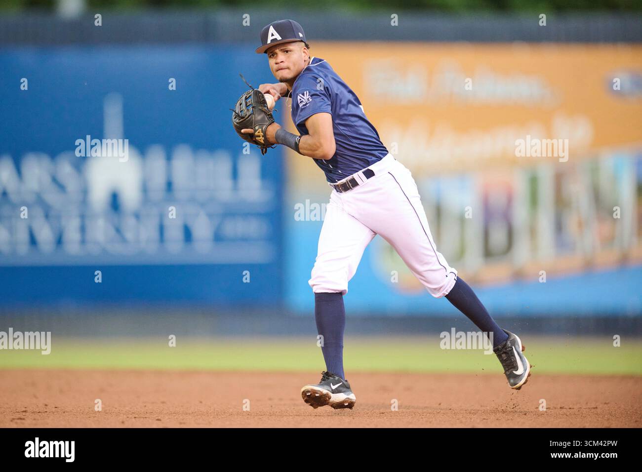 Asheville Blues second baseman Hector Salas (3) throws to first base ...
