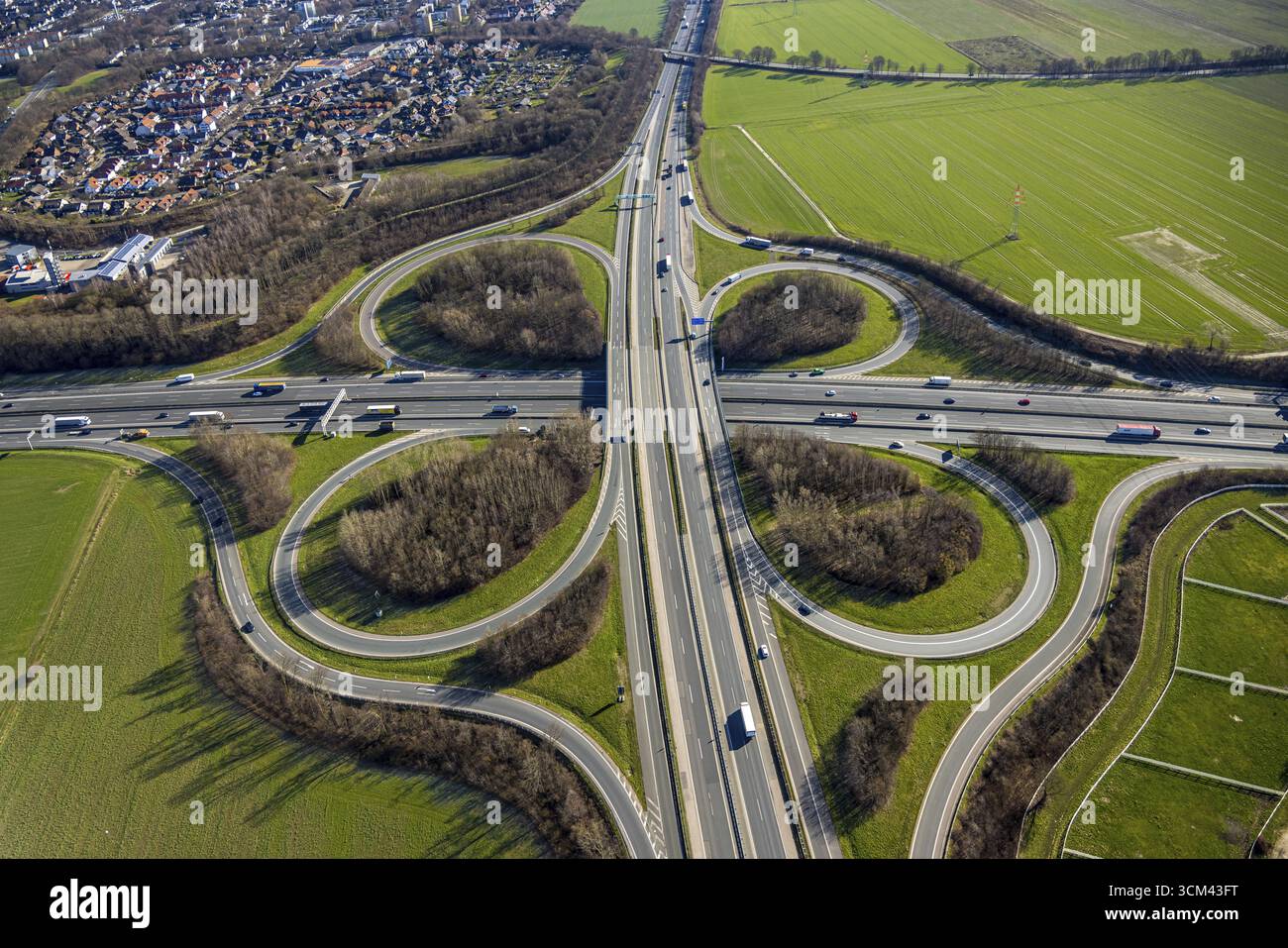 Aerial view, motorway junction Dortmund/Unna, motorway A1 and motorway ...