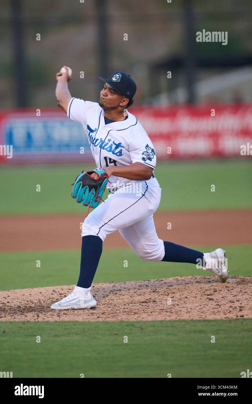 Asheville Tourists pitcher Anthony Cruz (14) delivers a pitch during ...