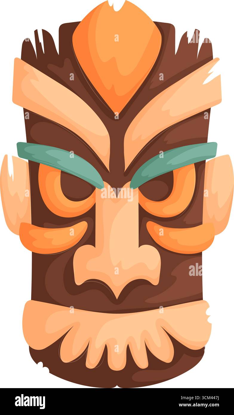 A stylized, flatshaded depiction of a tribal mask with geometric shapes ...