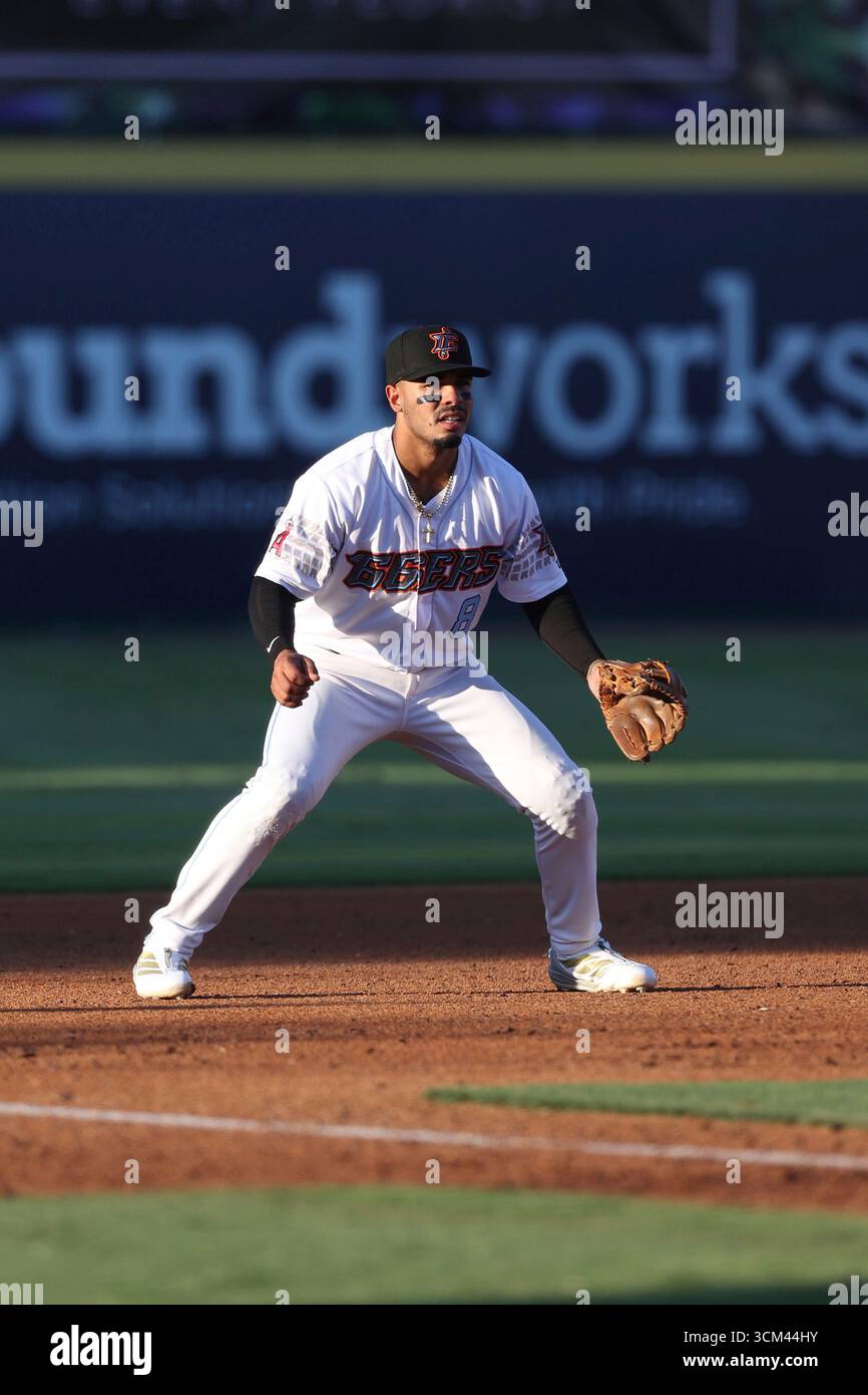 Harold Coll (8) of the Inland Empire 66ers in the field against the ...