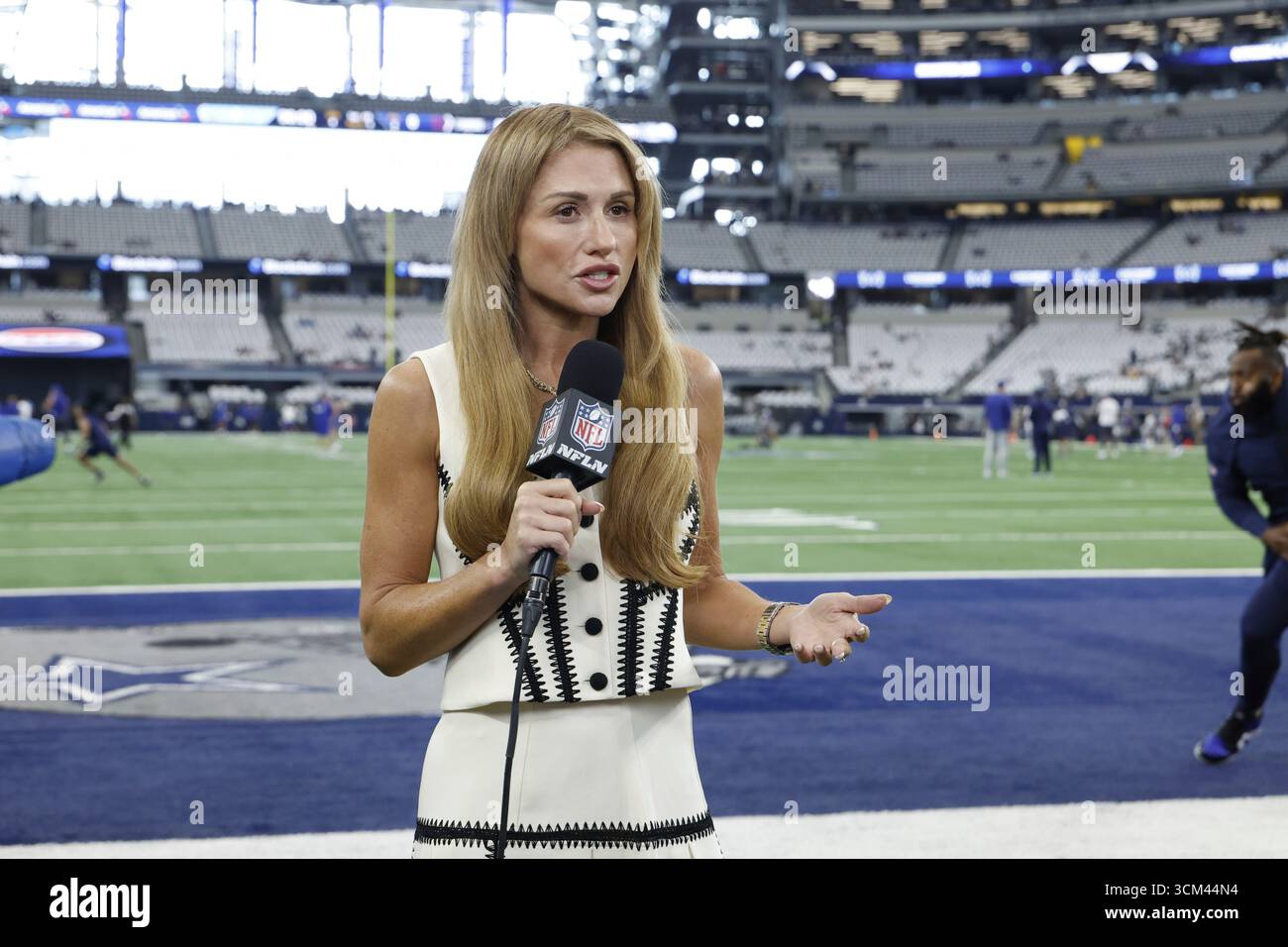 NFL Network reporter Jane Slater does a report before a NFL football ...
