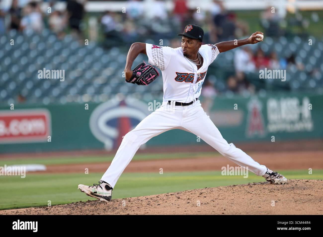 Alton Davis ll (18) of the Inland Empire 66ers pitches against the Lake ...