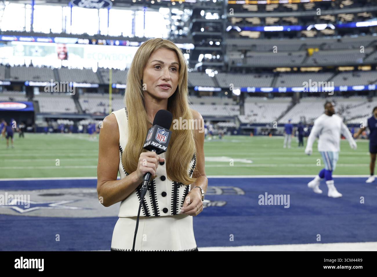 NFL Network reporter Jane Slater does a report before a NFL football ...