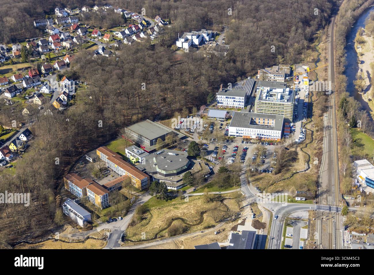 Aerial view, cultural centre Berliner Platz and construction site of ...