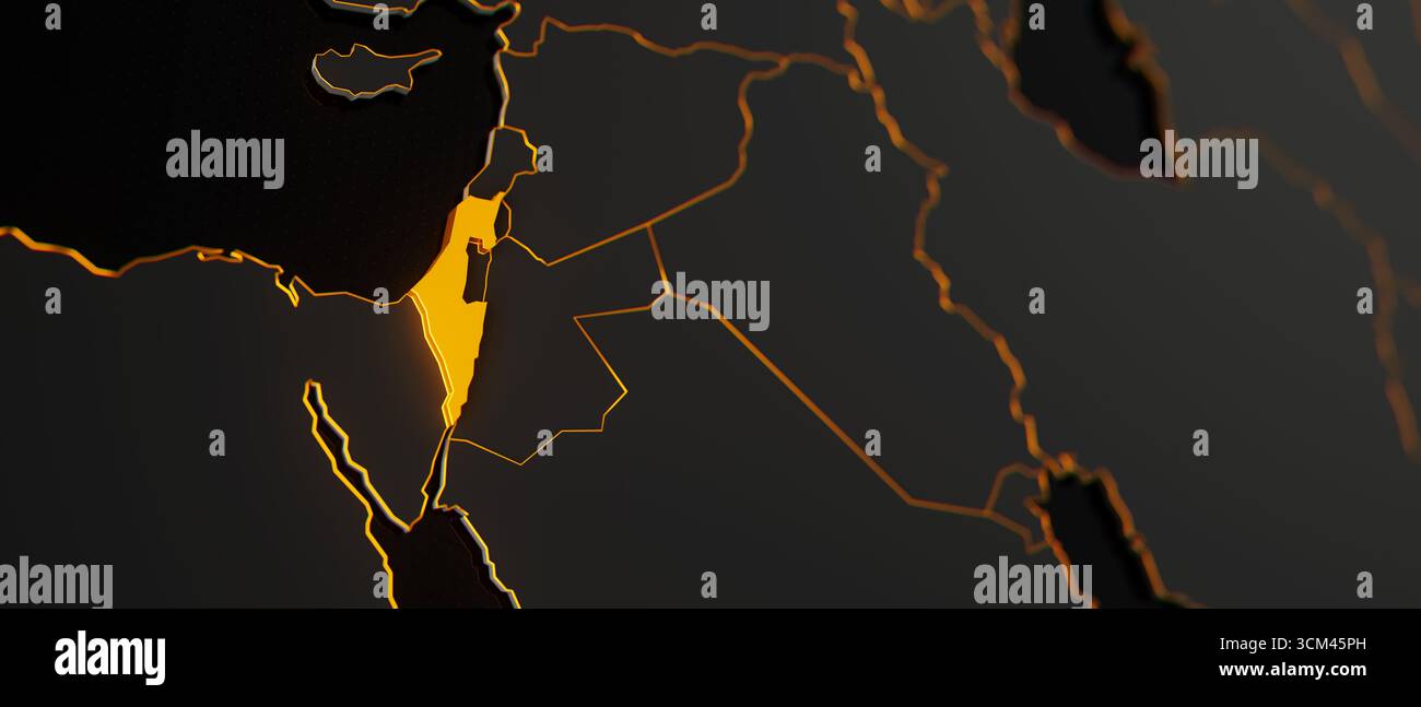 Golden Israel 3d map surrounded with other countries in black with ...