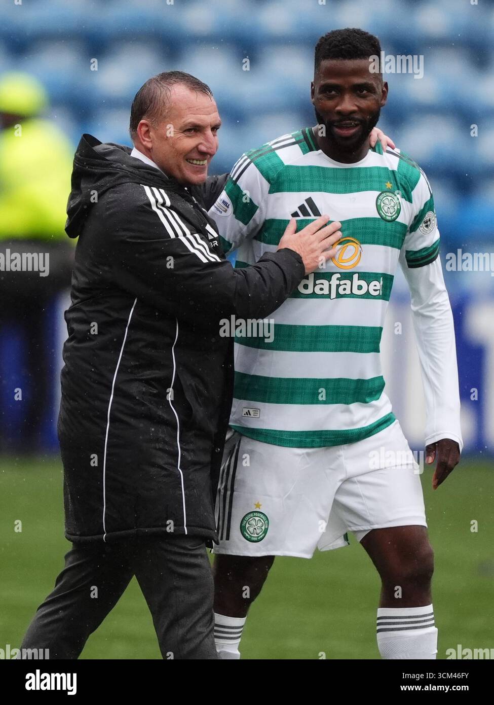 Celtic manager Brendan Rodgers (left) with Kelechi Iheanacho after the ...