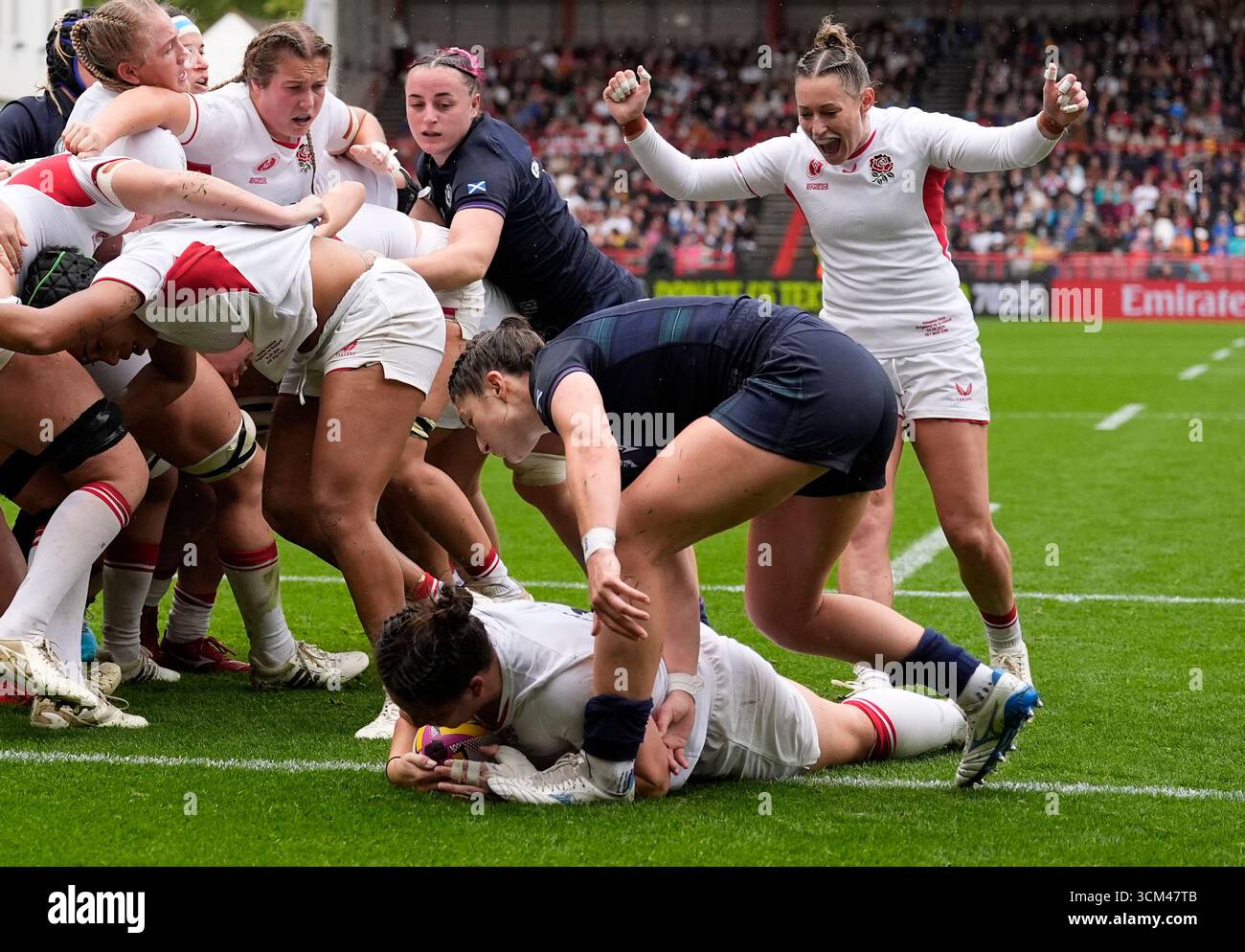 England's Amy Cokayne scores a try during the Women's Rugby World Cup ...