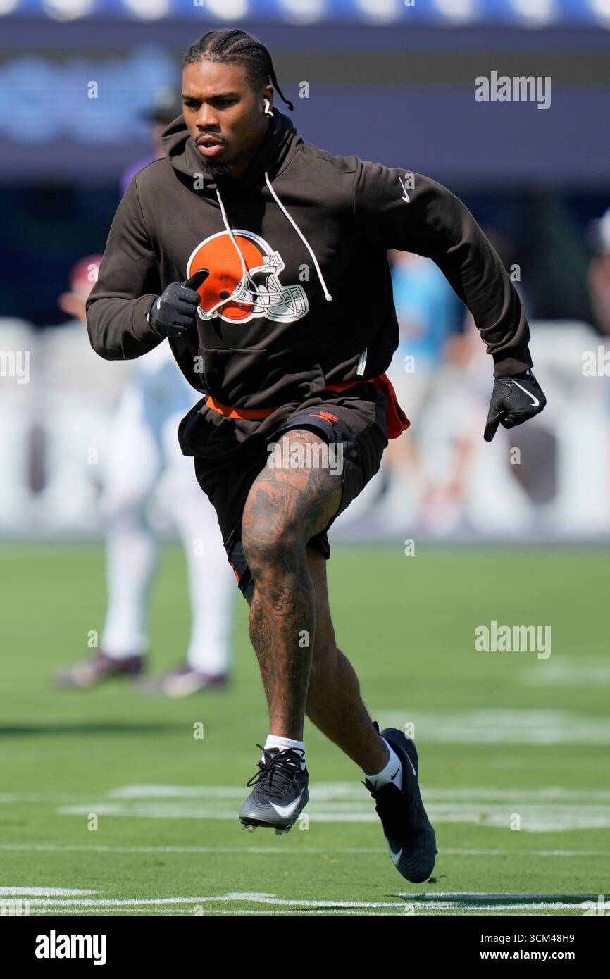 Cleveland Browns wide receiver Cedric Tillman warms up before an NFL ...