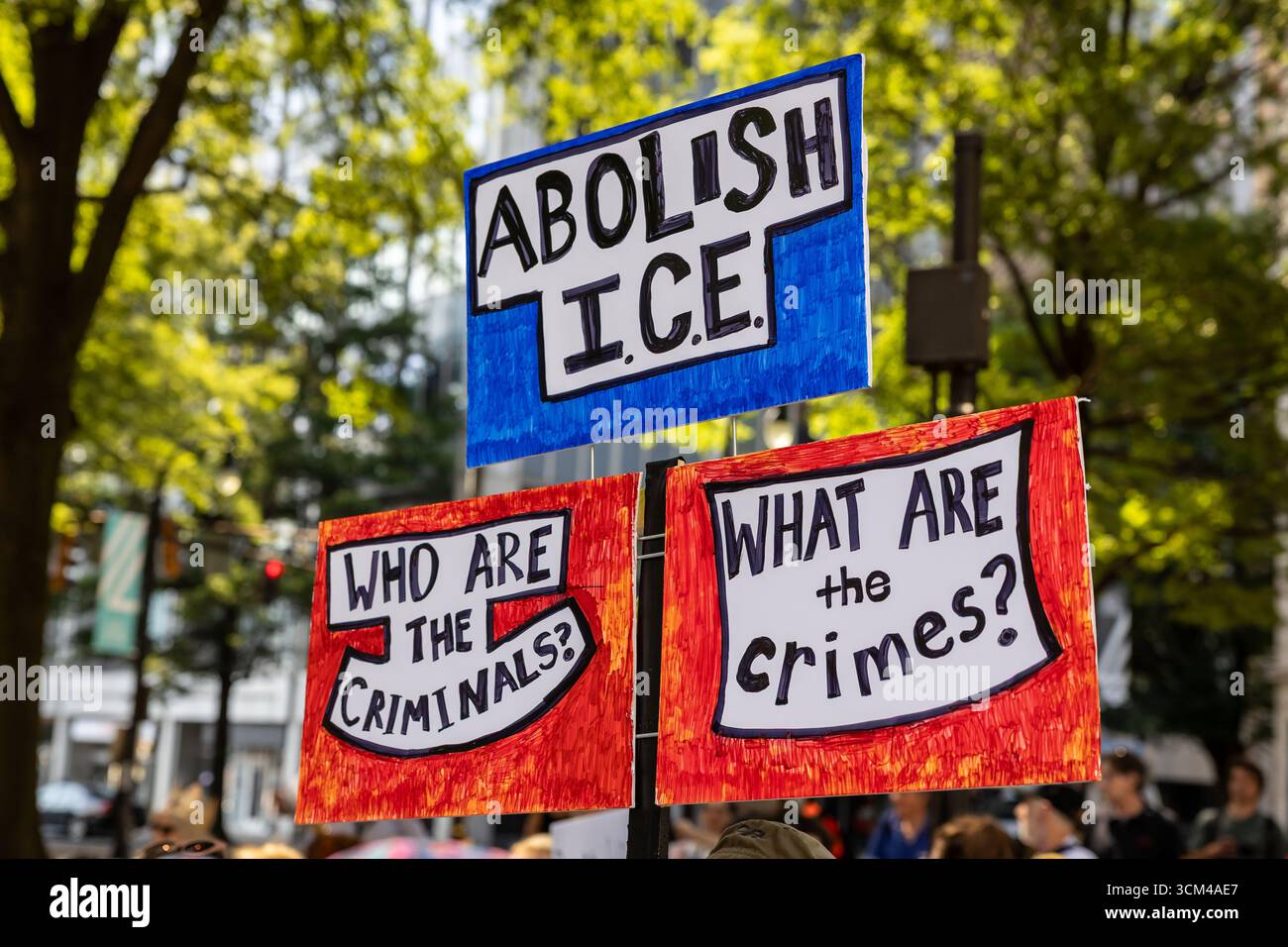 Atlanta, GA / USA - September 1, 2025: An anti-ICE sign is displayed at ...