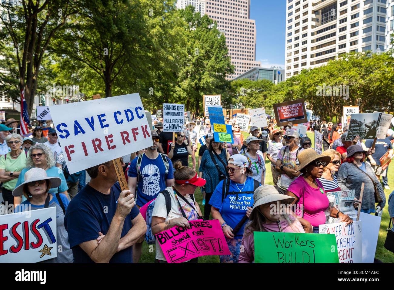 Atlanta, GA / USA - September 1, 2025: A huge crowd holding protest ...