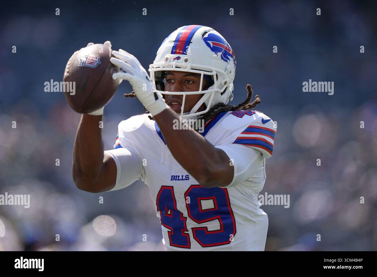 Buffalo Bills linebacker Keonta Jenkins (49) warms up before playing ...