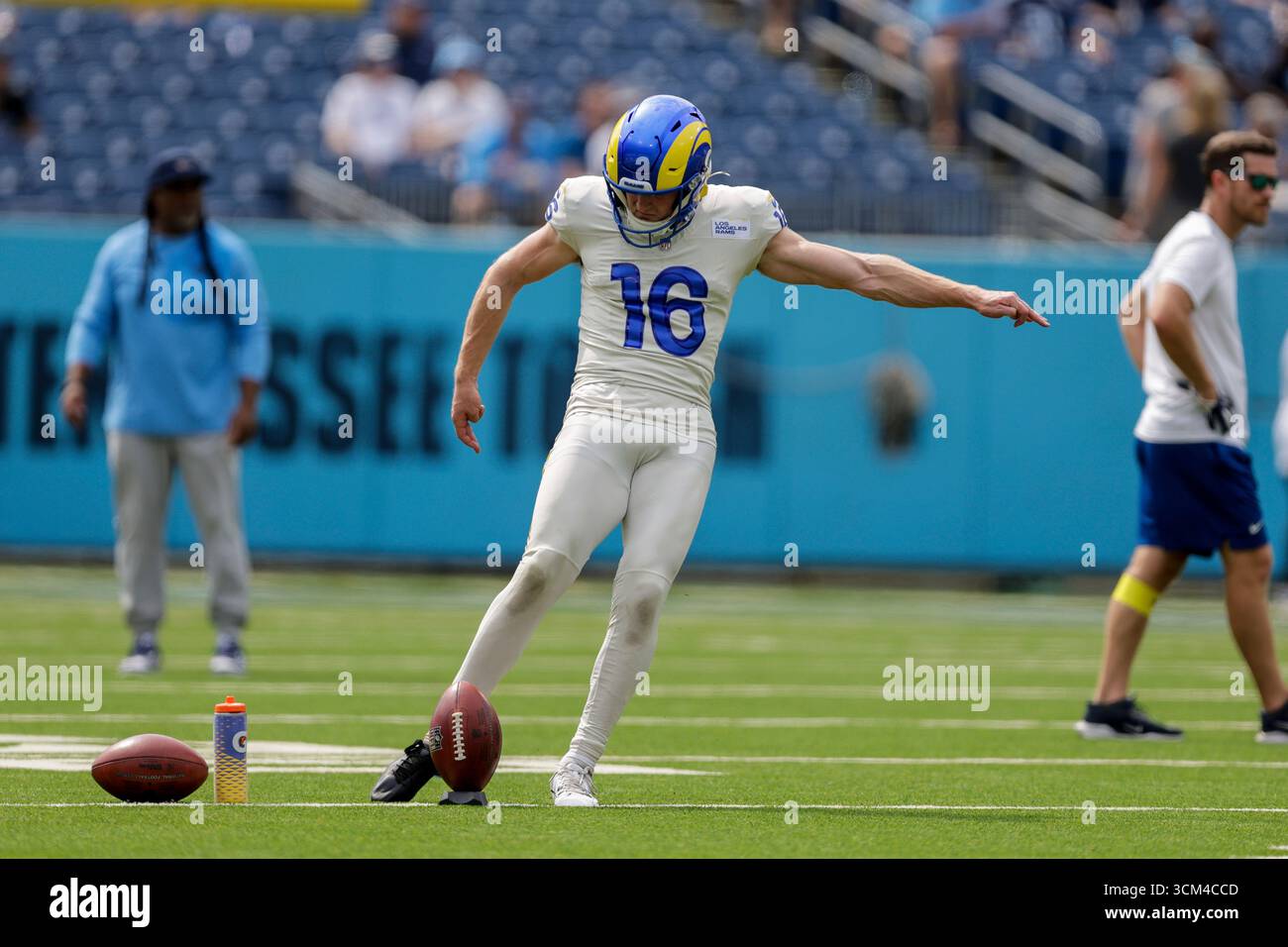 Los Angeles Rams kicker Joshua Karty (16) warms up prior to an NFL ...