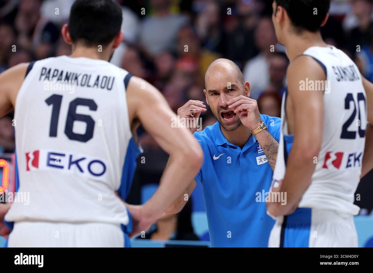Riga, Latvia. 14th Sep, 2025. Greece's head coach Vasileios Spanoulis ...