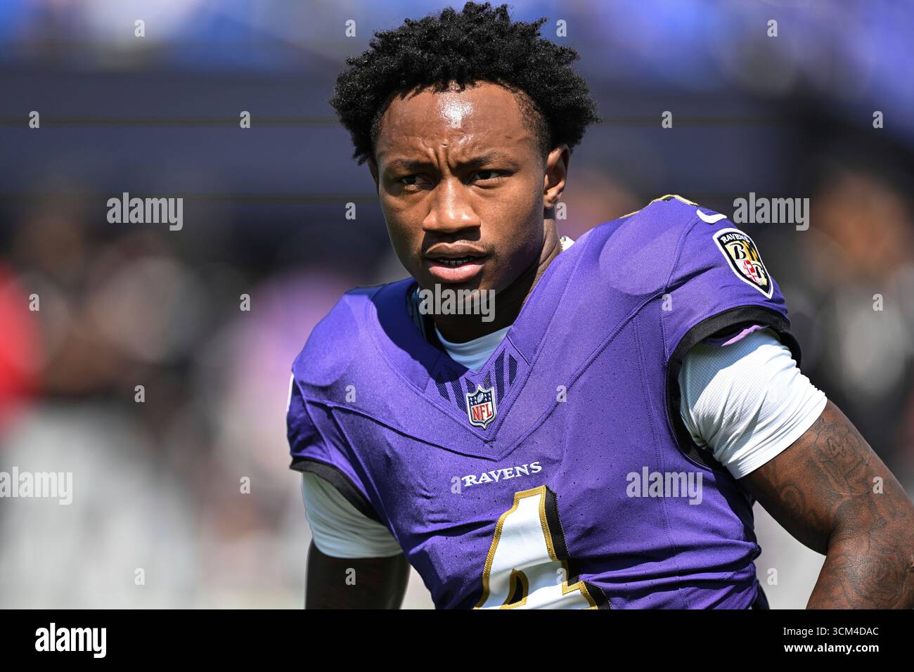 Baltimore Ravens wide receiver Zay Flowers looks on during pre-game ...
