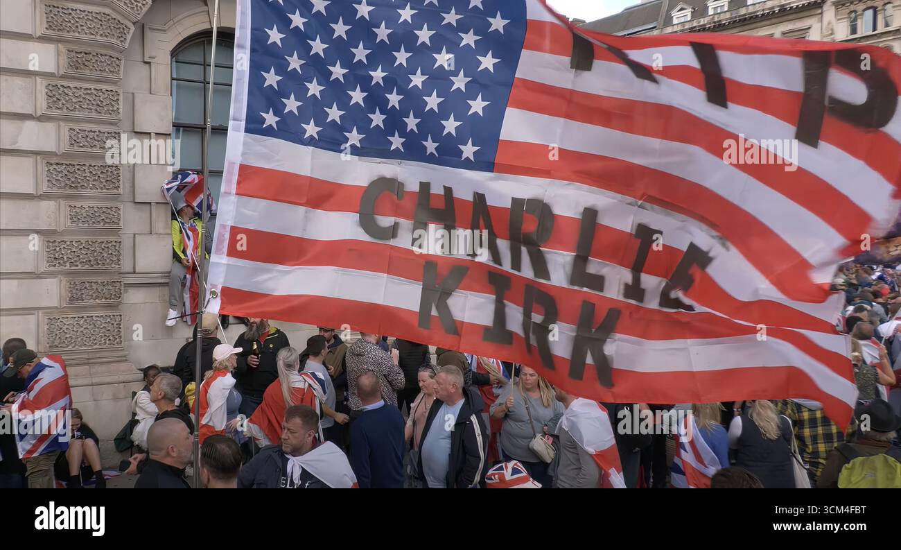 London UK 13th September 2025 RIP for Charlie kirk Tommy Robinson Unite ...