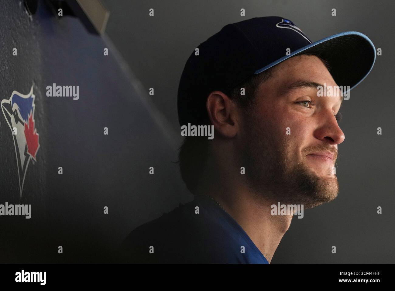 Toronto Blue Jays' Trey Yesavage talks to members of the media ahead of ...