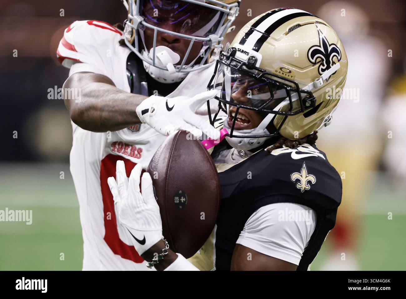 New Orleans Saints wide receiver Rashid Shaheed, right, catches a pass ...