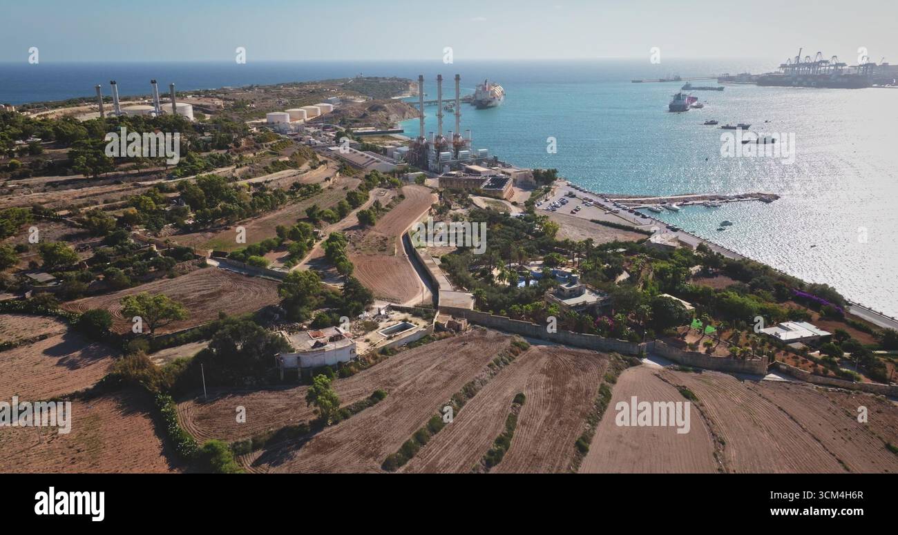 Malta: Aerial view of Delimara Power Station in Marsaxlokk Bay, Malta ...