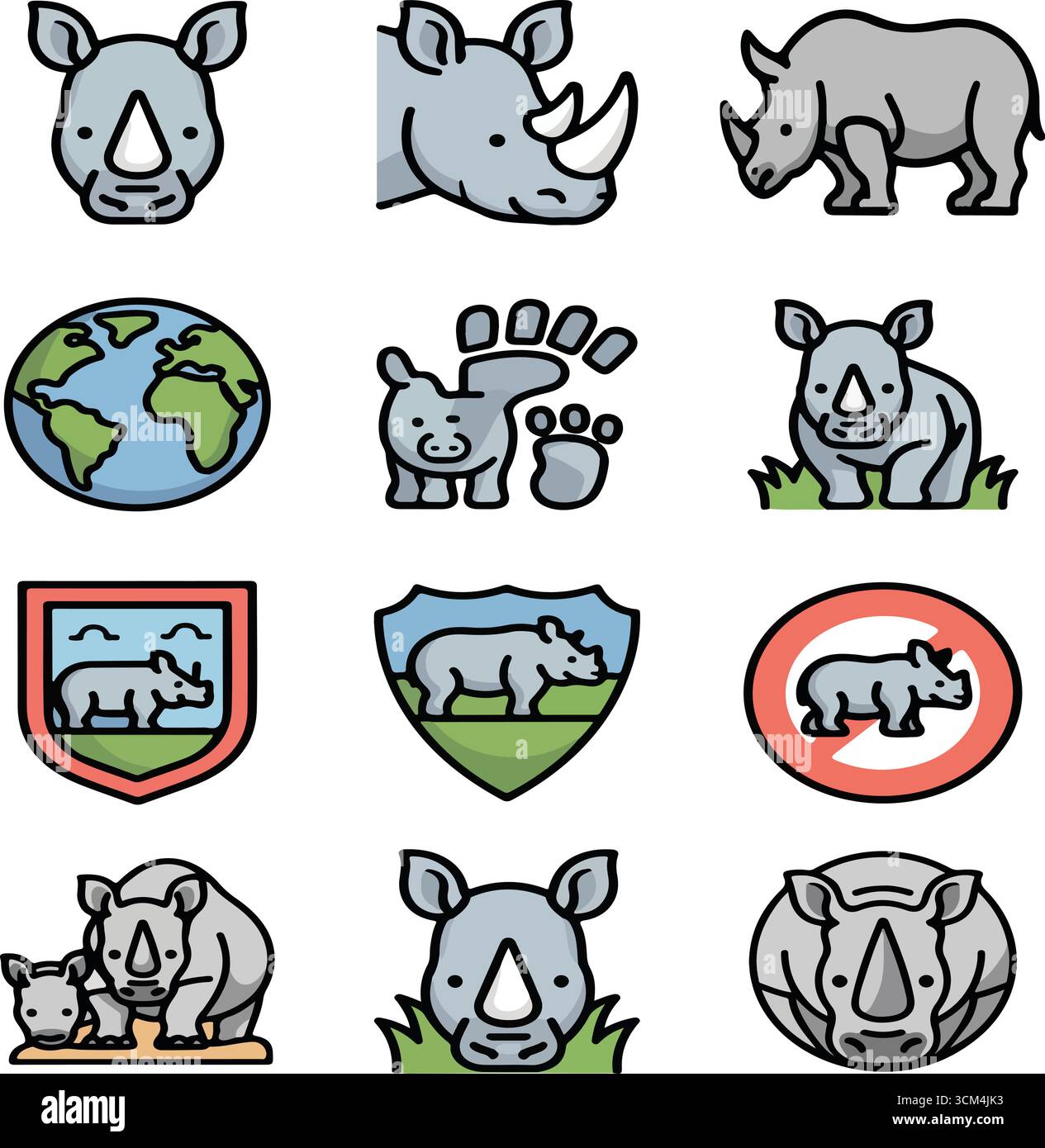 World Rhino Day icons set in flat-style illustrations Stock Vector ...
