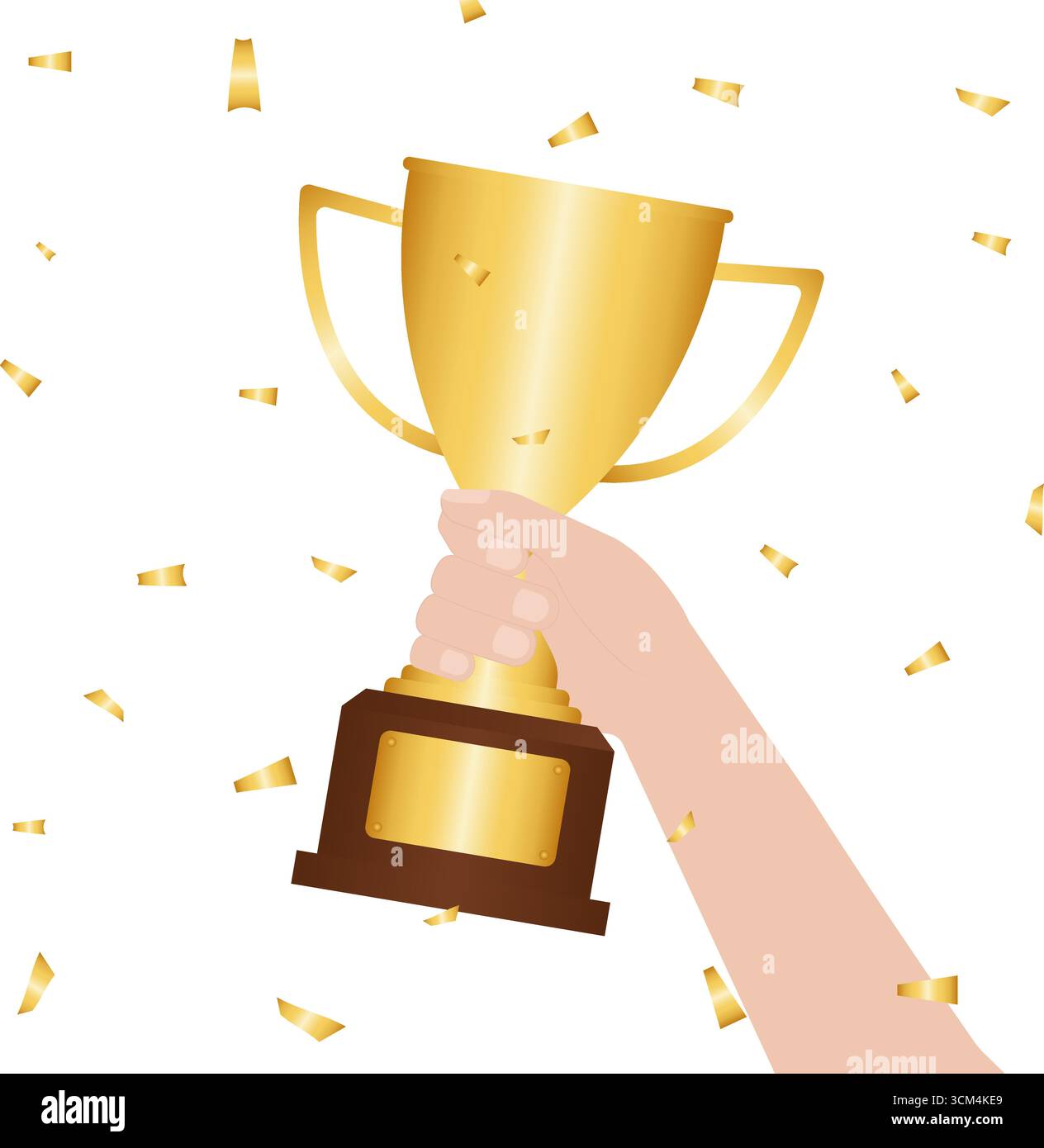 Hand Holding Golden Trophy Cup. Champion and Winning Concept Vector ...