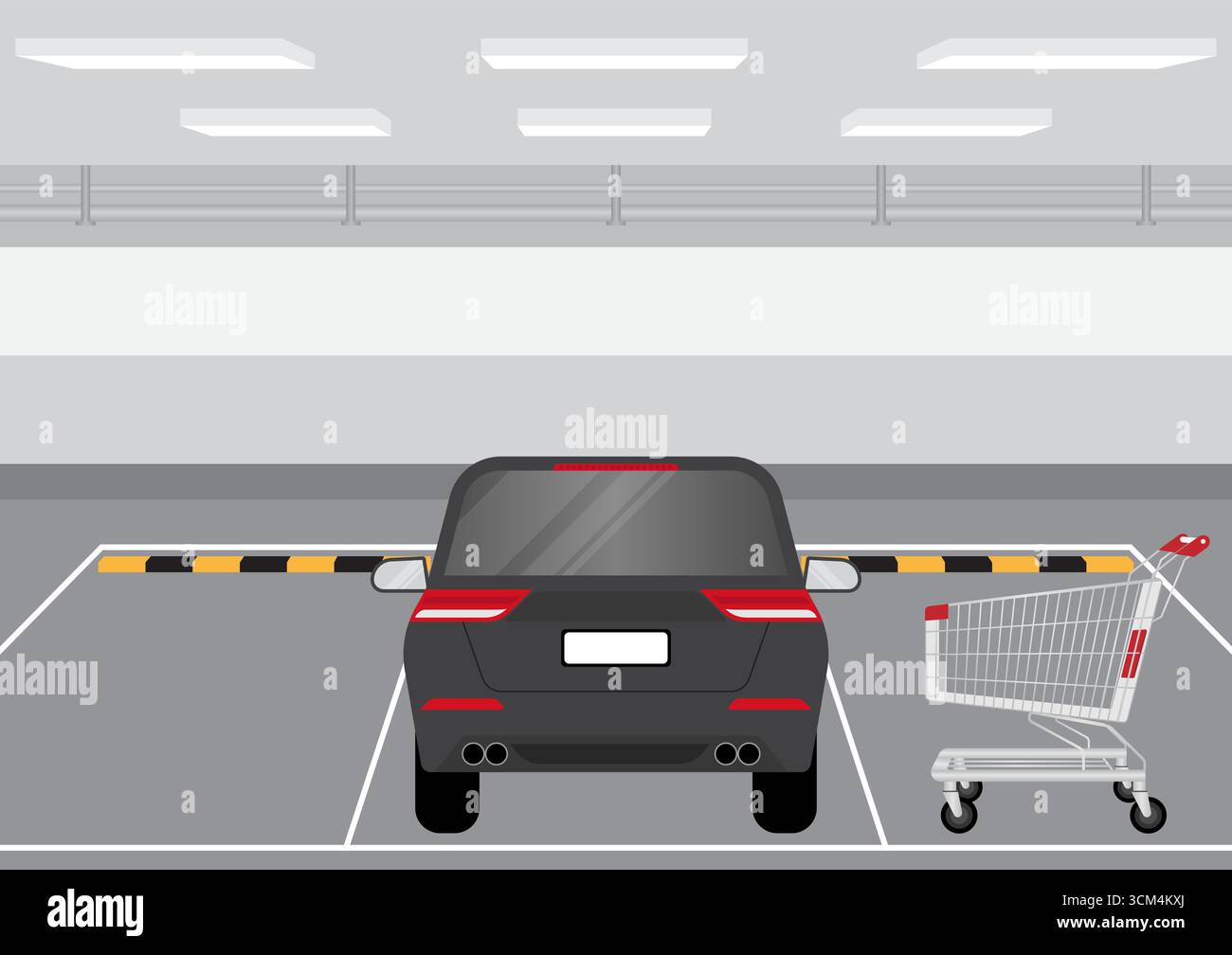Car and Shopping Cart in Parking lots or Car Parking Space in ...