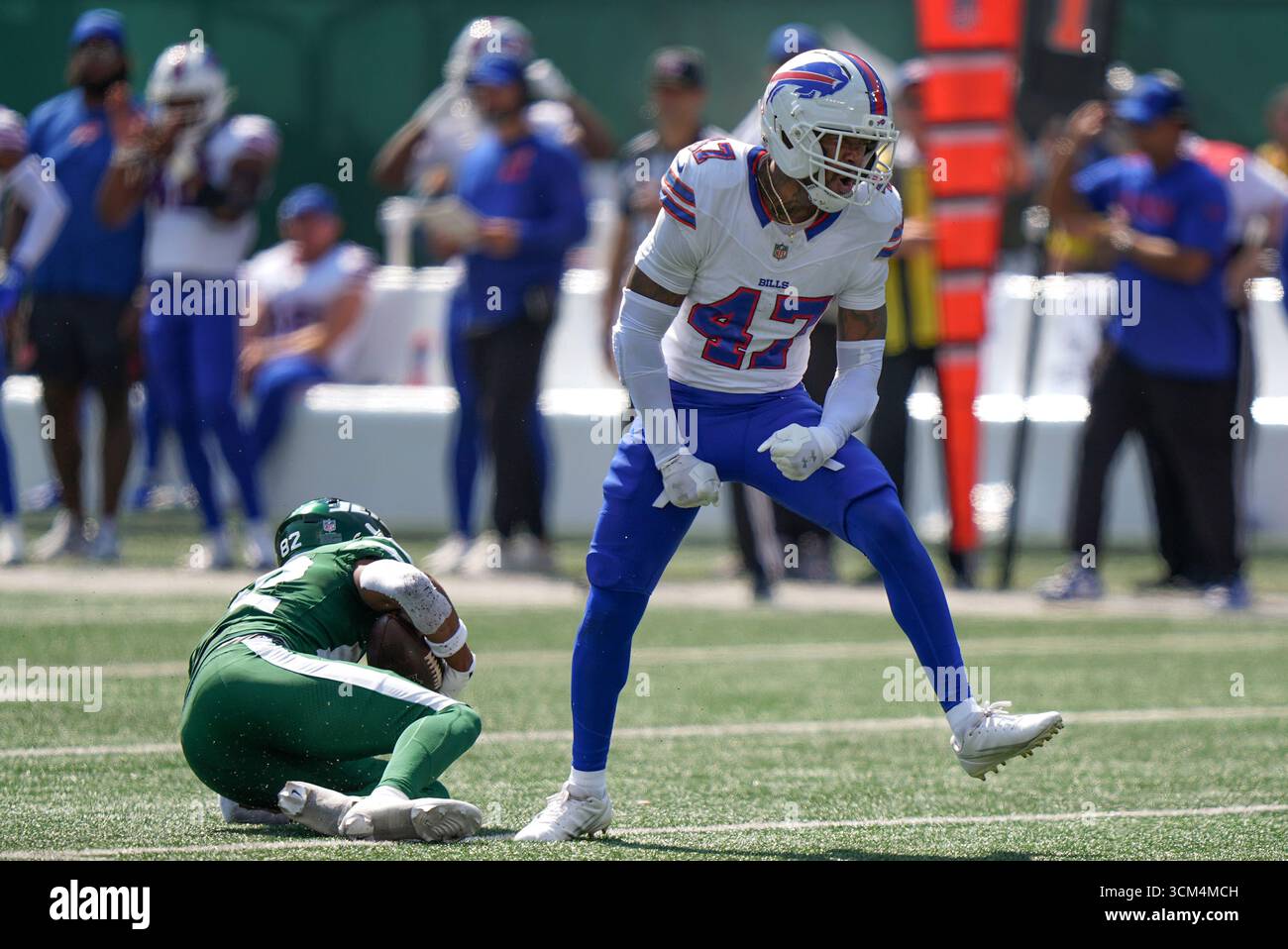 Buffalo Bills cornerback Christian Benford (47) reacts after ...