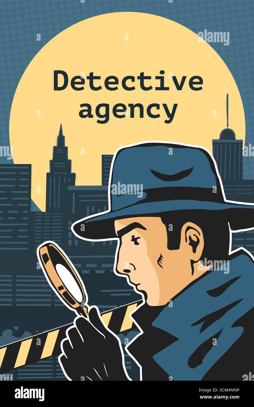 Detective with magnifying glass noir poster Stock Vector Image & Art ...