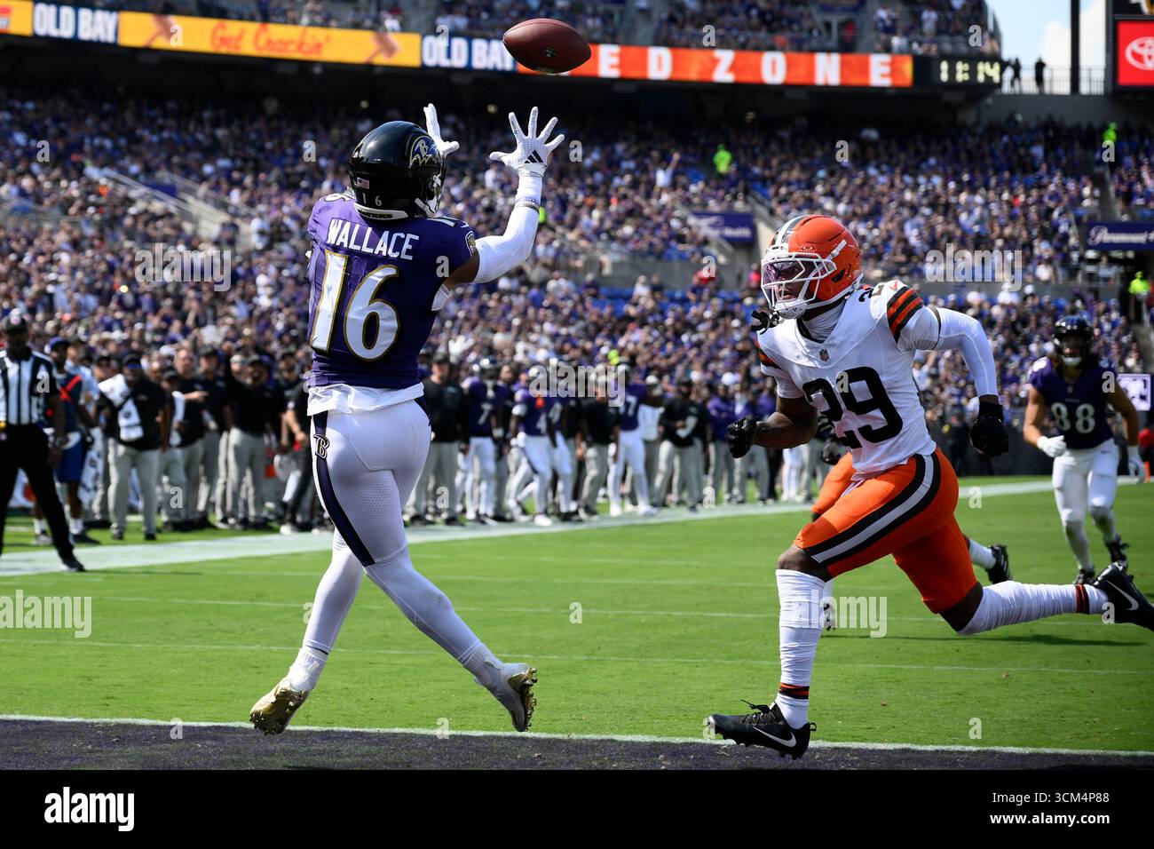 Baltimore Ravens wide receiver Tylan Wallace scores ahead of Cleveland ...