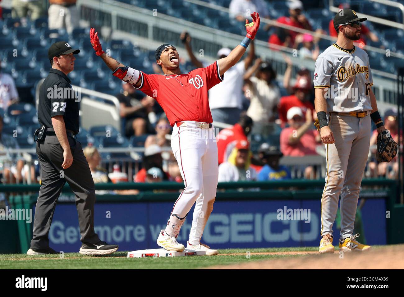 Washington Nationals' Daylen Lile celebrates after hitting a an RBI ...