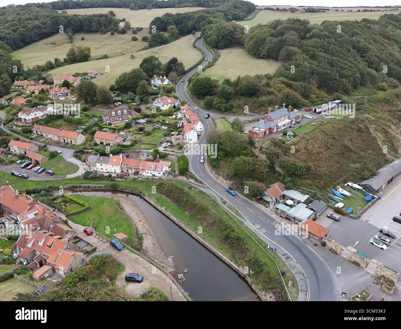 aerial view of Sandsend beach and seafront, Whitby. North yorkshire ...