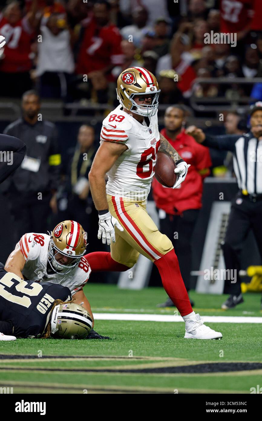 San Francisco 49ers tight end Luke Farrell (89) scores a touchdown ...